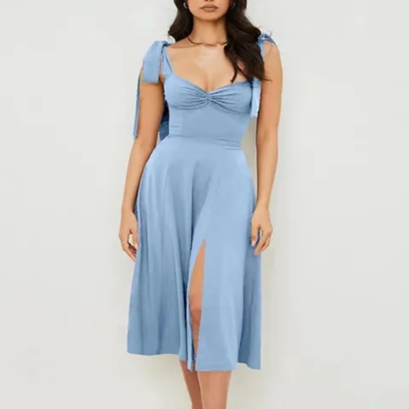 Dani•Thegirl | Dresses | Sweetheart Neck Tie Shoulder Midi Dress | Poshmark